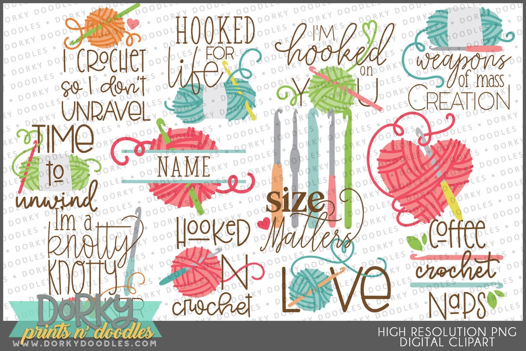 Crochet Sayings Clipart - Cute Crochet Craft Wordart PNG Files - Etsy