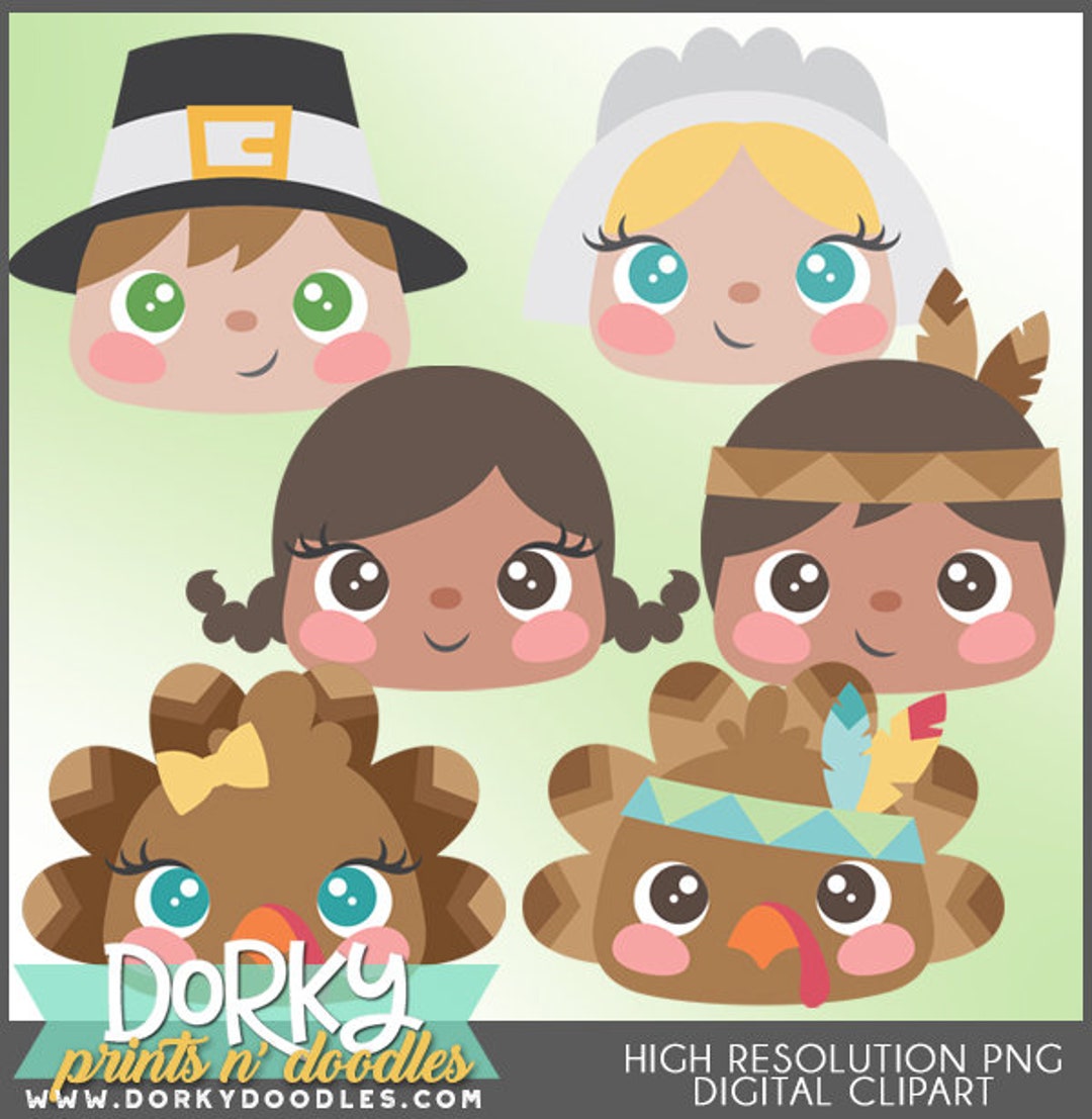 Thanksgiving Faces Clipart -personal and Limited Commercial Use- Cute ...