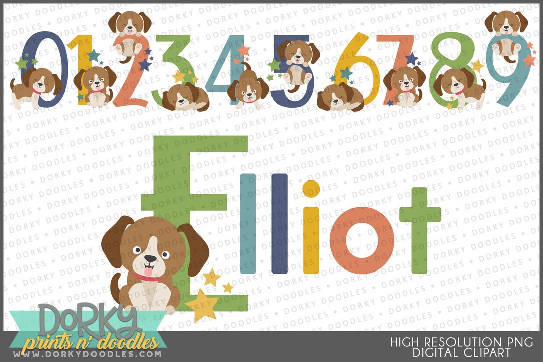 Cute Dogs Alphabet and Numbers Clipart - Monogram and Birthday PNG ...