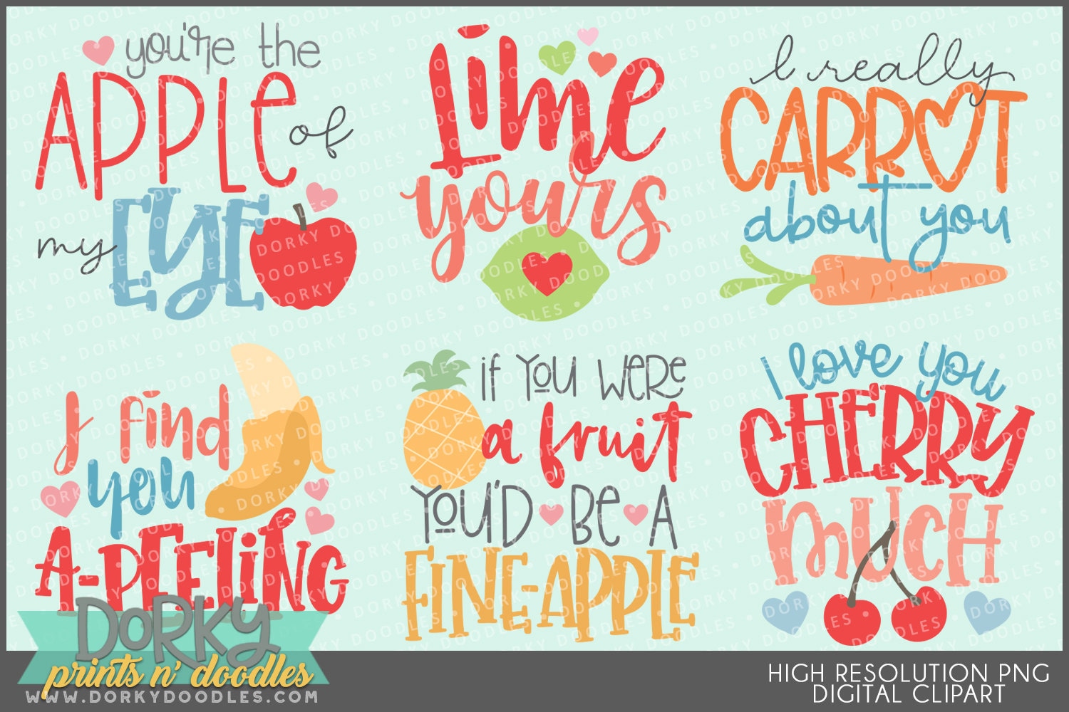 Valentine's Day Fruit and Veggie Puns Clip Art personal - Etsy