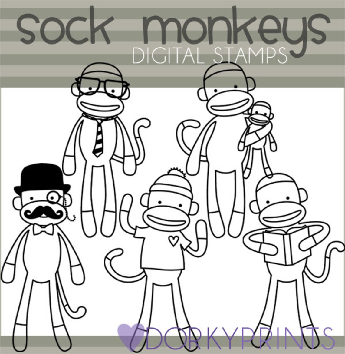 Sock Monkey Clipart Set personal and Limited Commercial Cute - Etsy