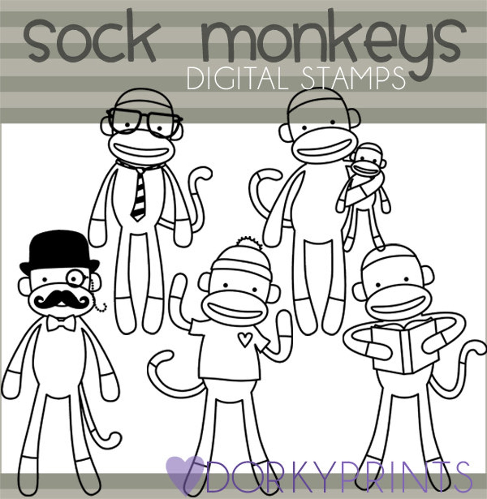 Sock Monkey Clipart Set personal and Limited Commercial Cute - Etsy
