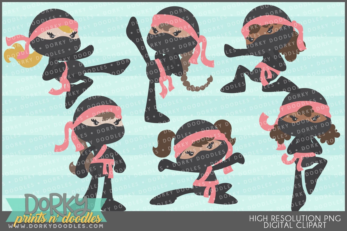 Ninja Girls Clipart personal and Limited Commercial Use Cute | Etsy