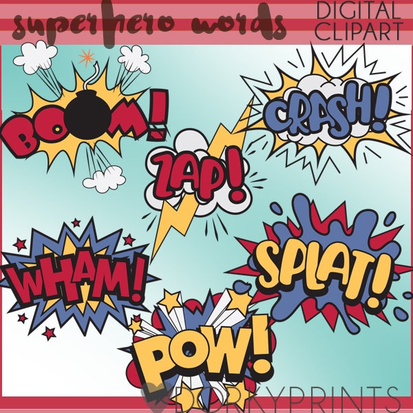 Superhero Words Clipart - Etsy