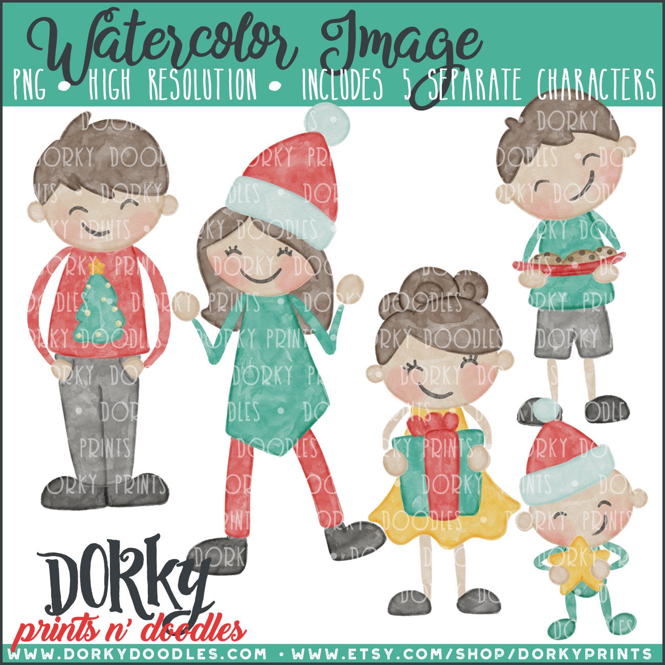 Watercolor Christmas Family Characters PNG Artwork - Digital File - for ...