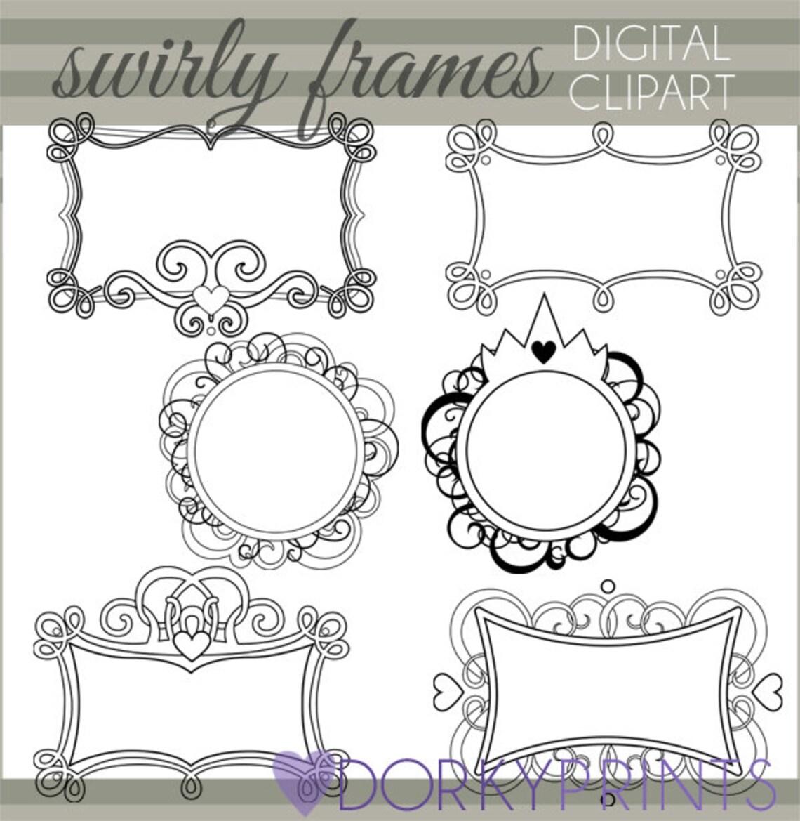 Swirly Frame Clipart -personal and Limited Commercial Use- Crown and ...