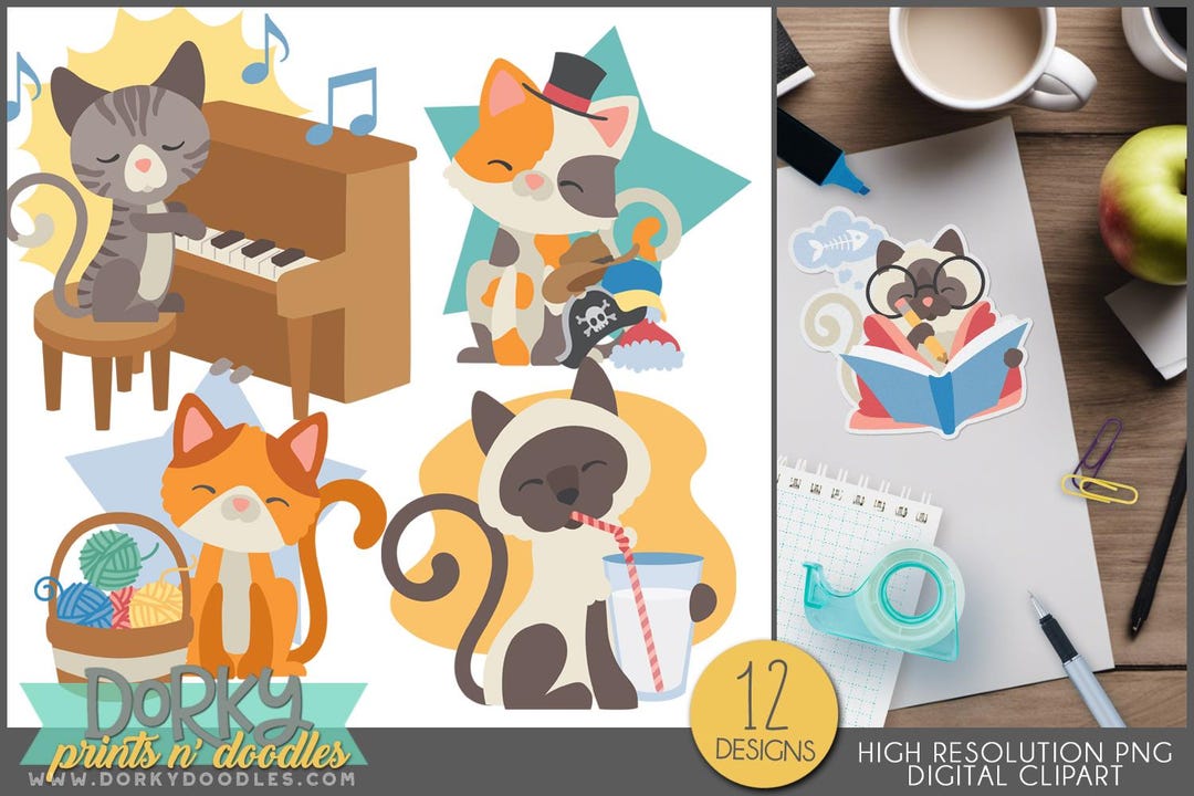 Cats Doing Silly Things PNG Clipart - Whimsical Kittens, Use for ...