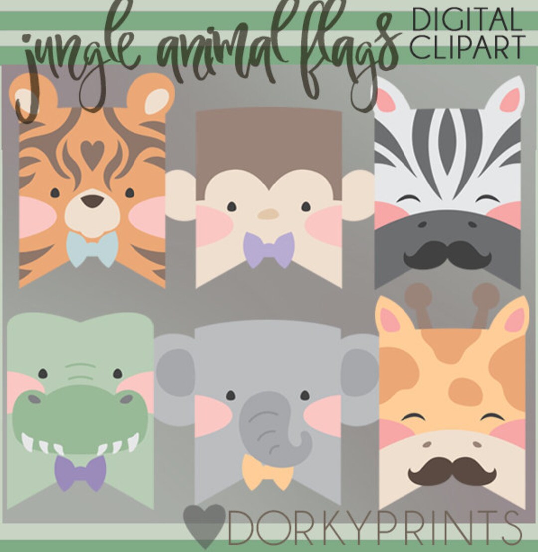 Boy Jungle Animal Flags Clipart Set -personal and Limited Commercial ...
