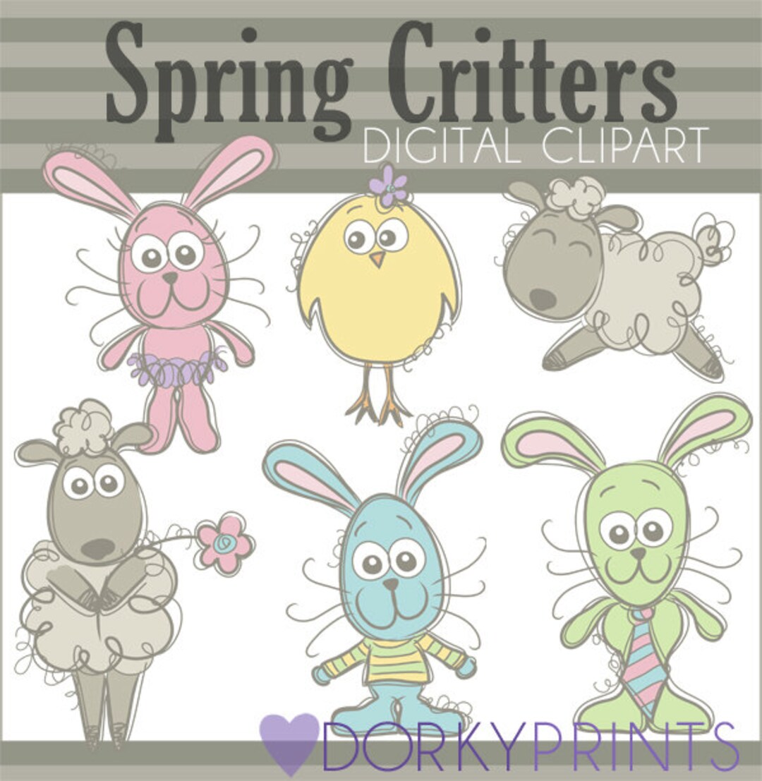 Spring Animals Clipart Set With Bunnies, Lamb, Sheep, and Chick ...