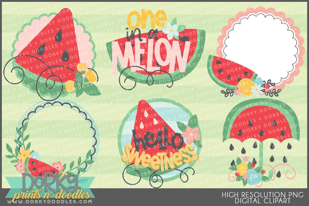 Cute Watermelon Clipart -personal and Limited Commercial Use- Instant ...
