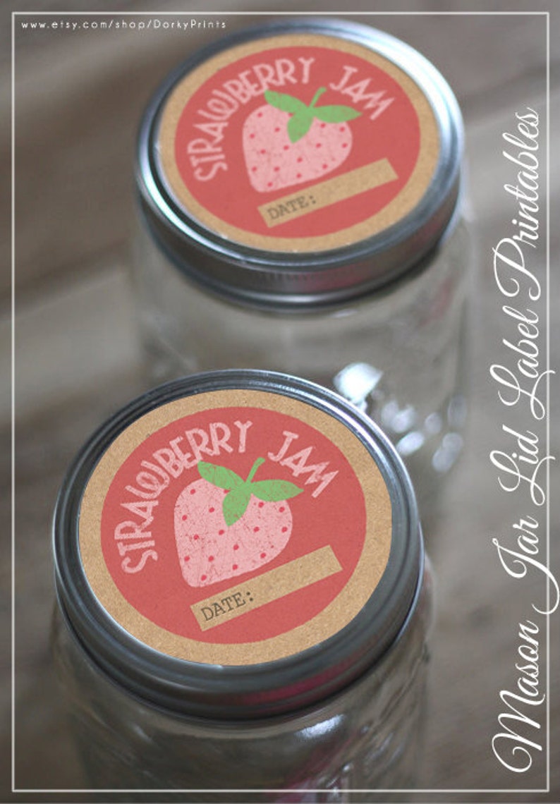 Strawberry Jam Printable Mason Jar Lid Labels PDF Strawberry - Etsy