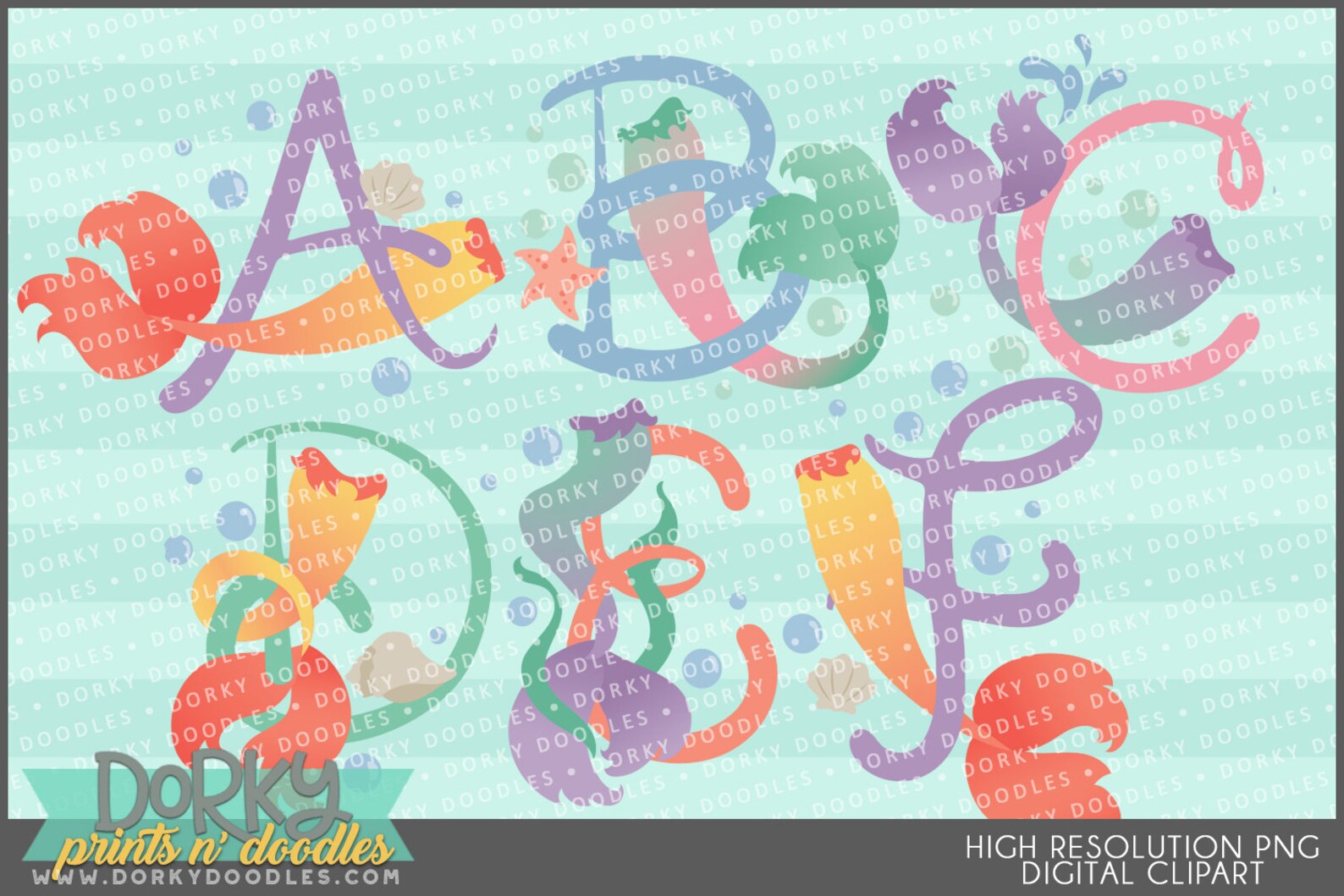 Mermaid Tails Alphabet Clipart personal and Limited | Etsy