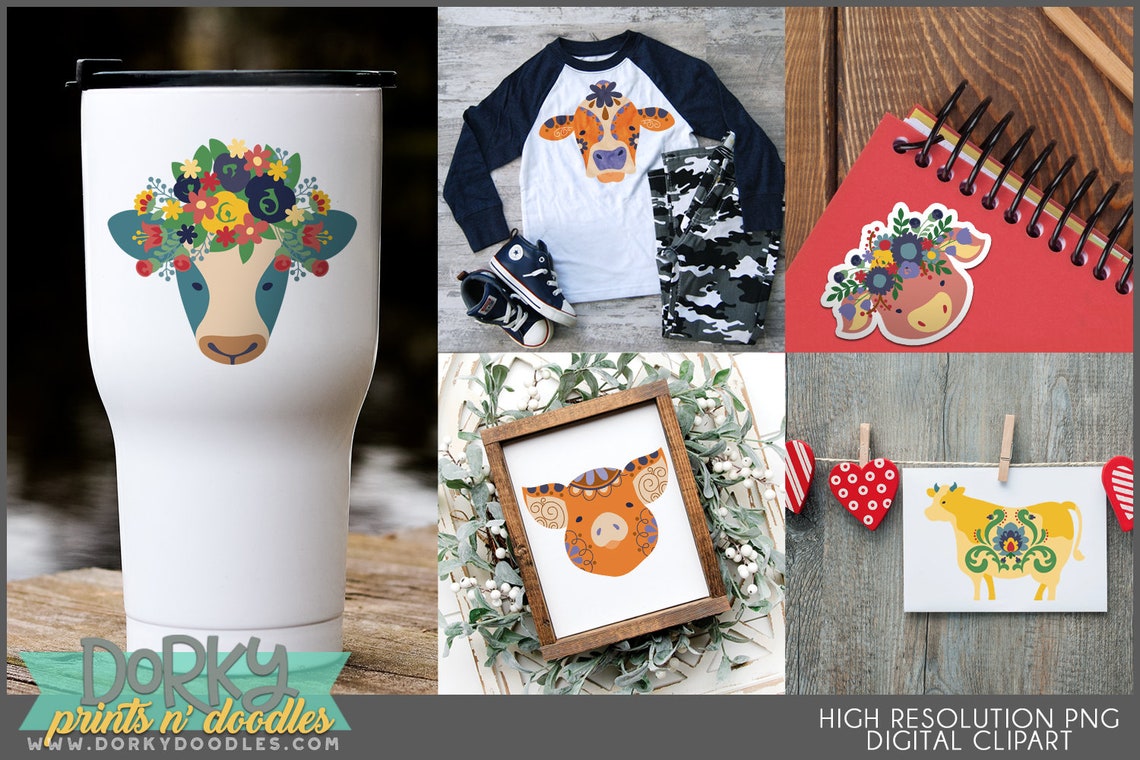 Folk Art Cows and Pigs Clipart personal and Limited - Etsy