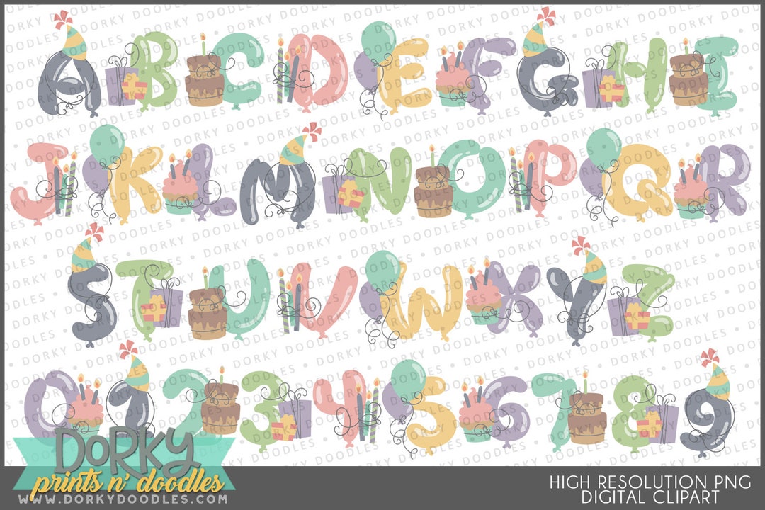 Birthday Balloon Alphabet Clipart -PNG Art- Instant Download - Numbers ...