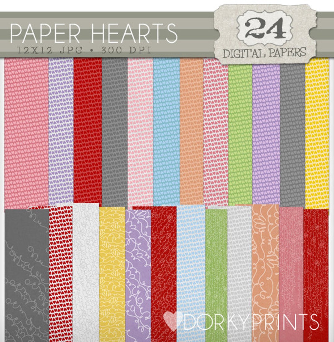 Hearts Digital Paper Pack, Swirls and Hearts Digital Paper, Pink and ...
