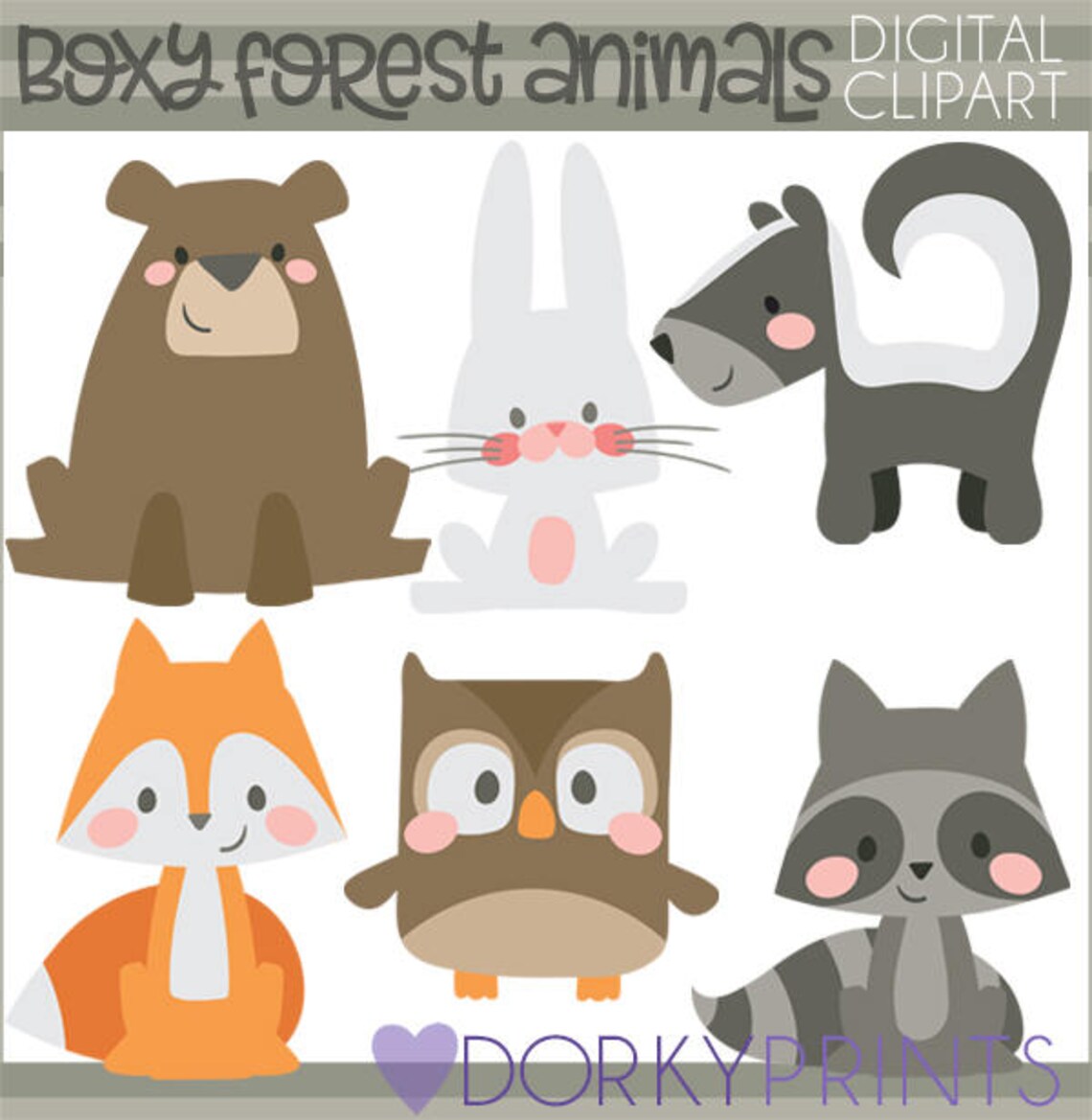 Boxy Woodland Animals Clipart personal and Limited Commercial - Etsy