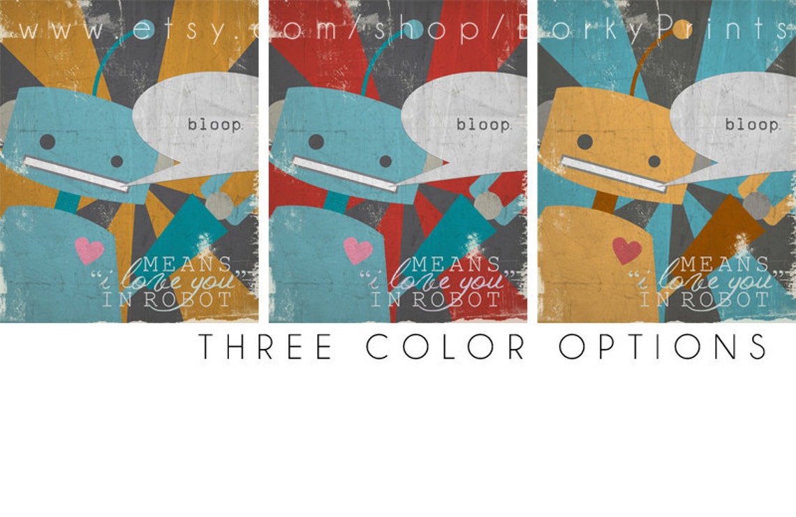 Robot "bloop Means I Love You in Robot" - Printable PDF File - Blue ...