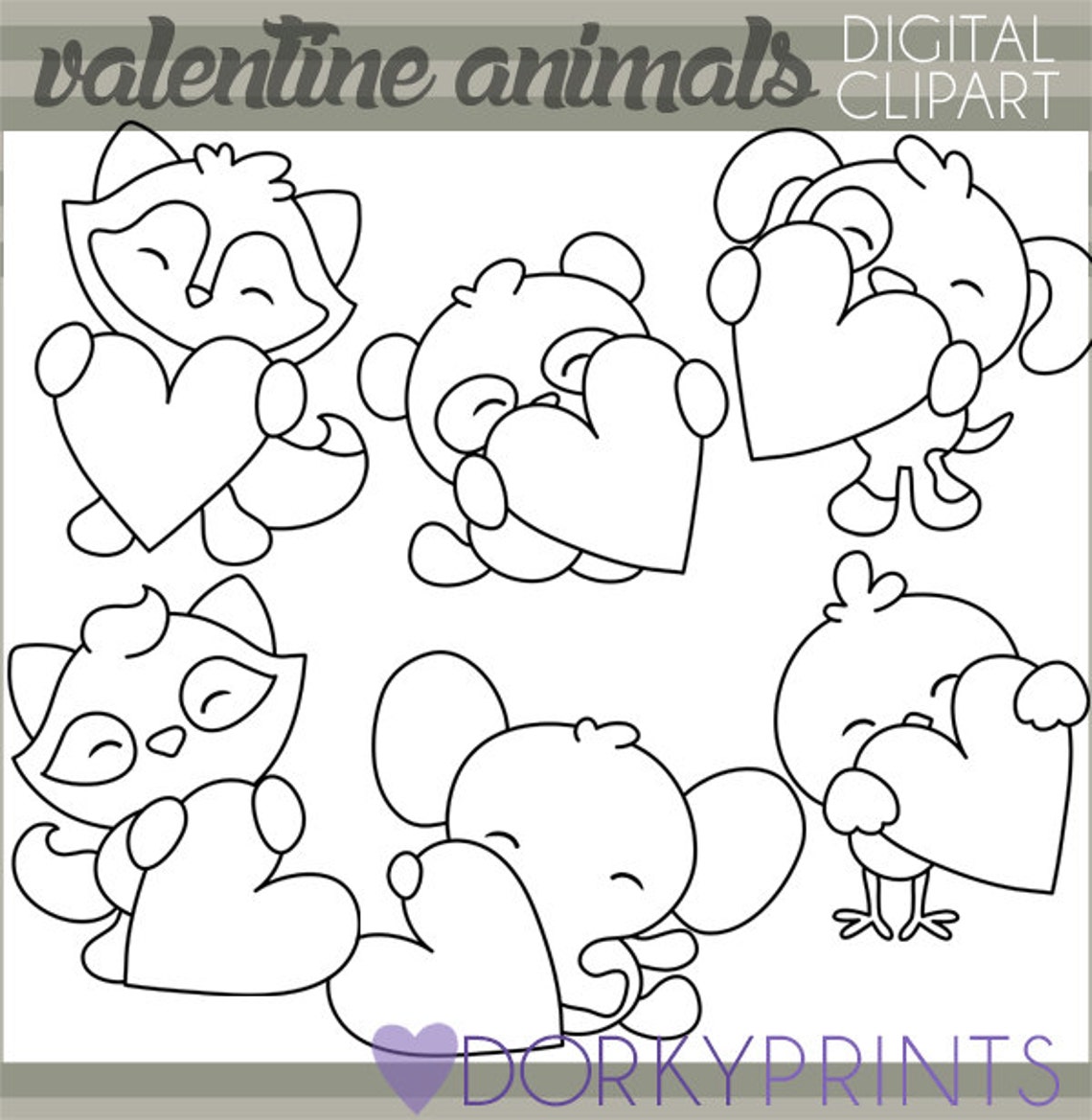 Valentine Clip Art Animal's Holding Hearts -personal and Limited ...