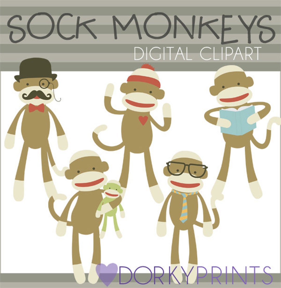 Sock Monkey Clipart -personal and Limited Commercial Use- Sock Monkey ...