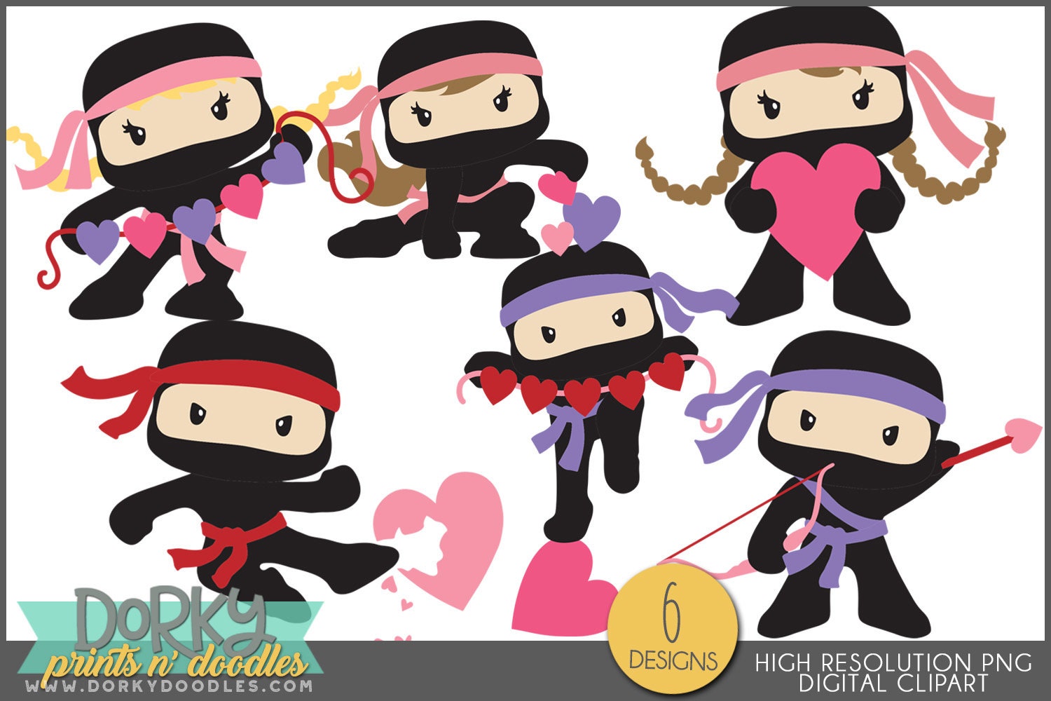 Valentine Clipart Heart Ninjas -personal and Limited Commercial Use ...
