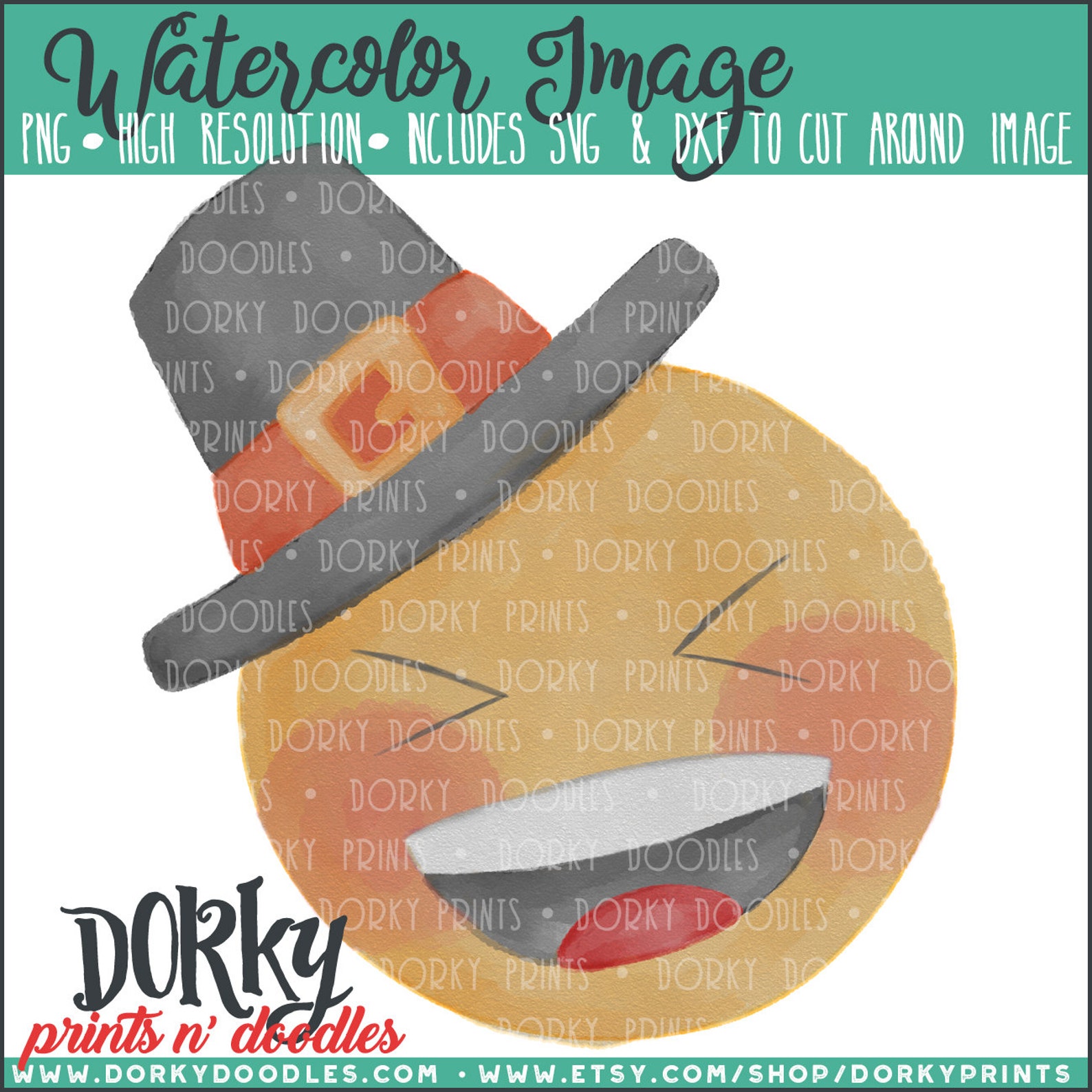 Emoji Pilgrim Thanksgiving Watercolor PNG Artwork Digital - Etsy