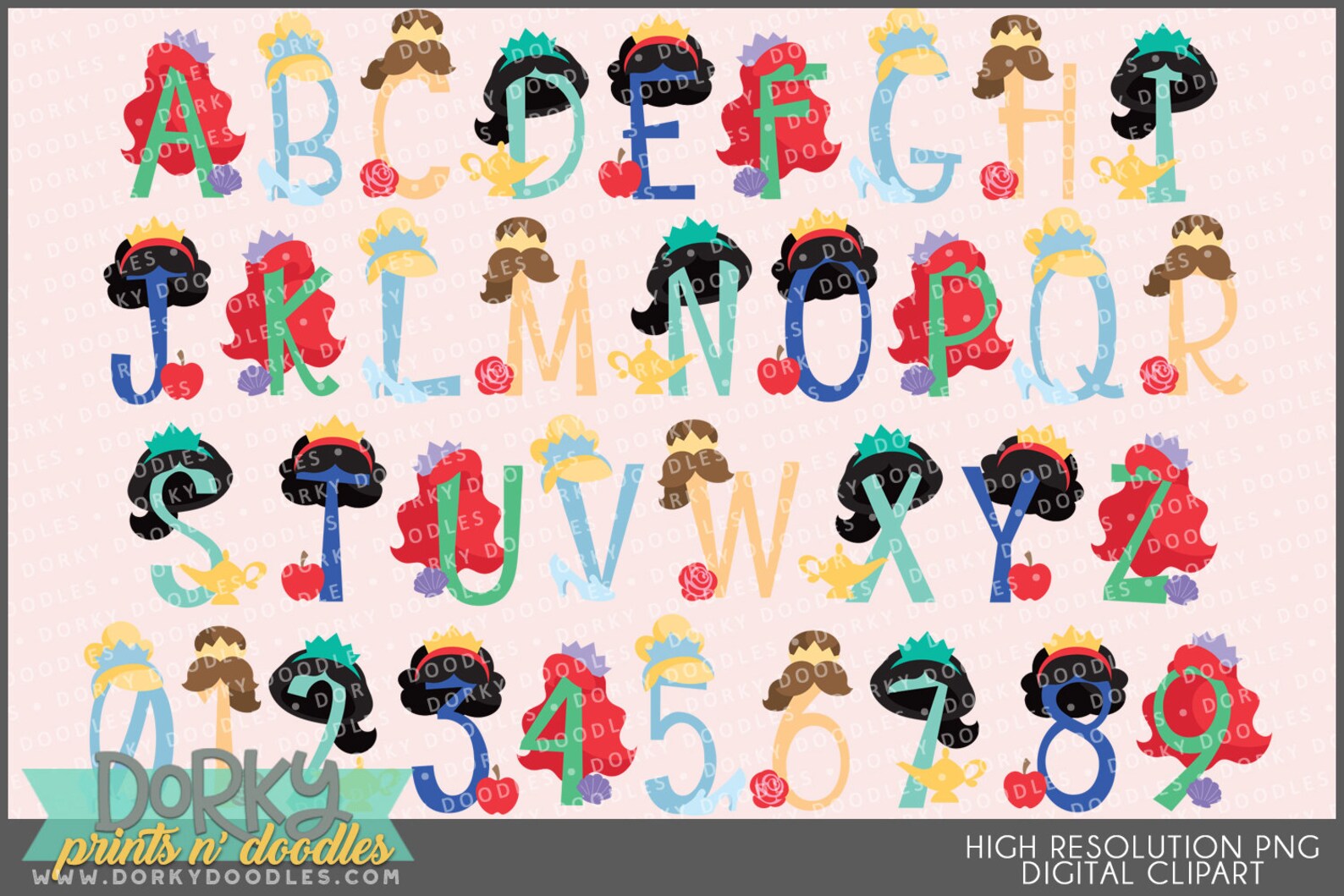 Princess Hair Alphabet Clipart personal and Limited | Etsy