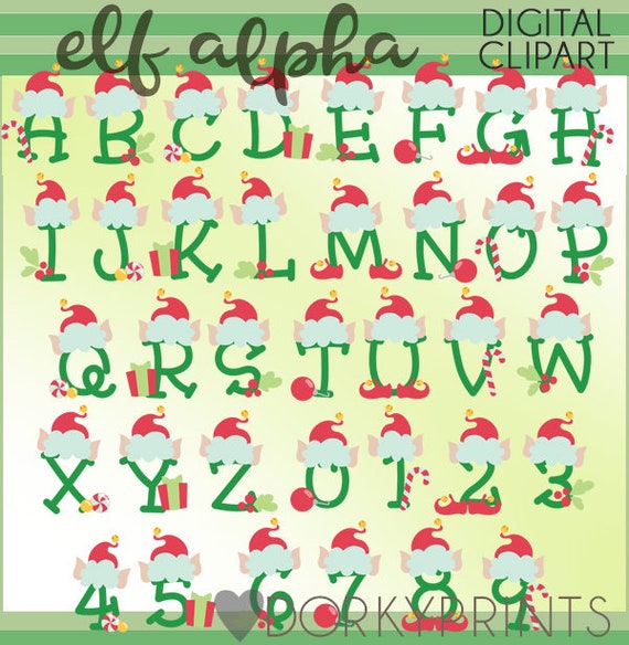 Christmas Clipart Elf Alphabet and Numbers personal and - Etsy