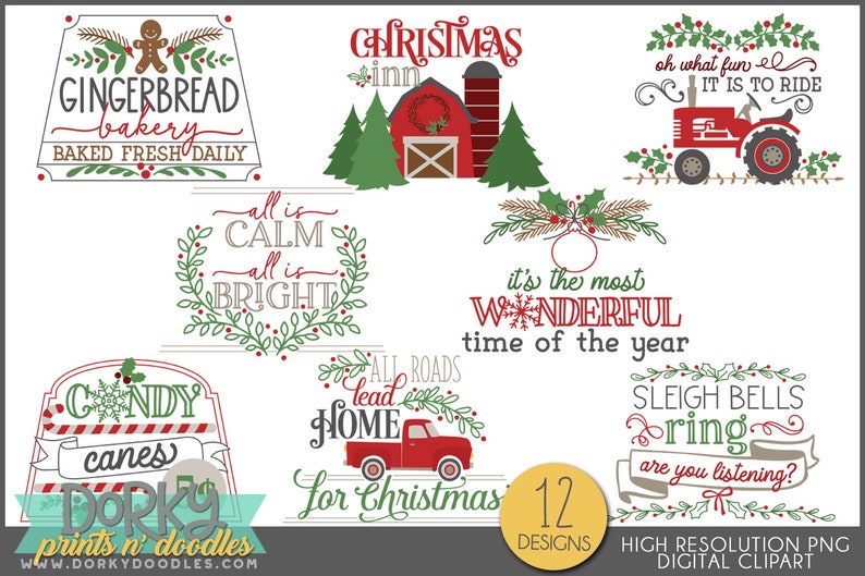 Country Christmas PNG Clipart - Vintage Farm Holiday Art, Use for ...