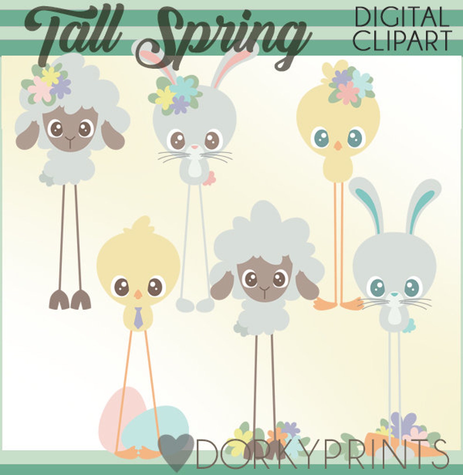 Tall Easter Animals Clipart Set personal and Limited | Etsy