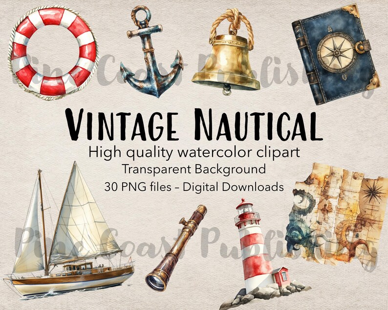 High Quality Watercolor Clipart - Vintage Nautical - Etsy