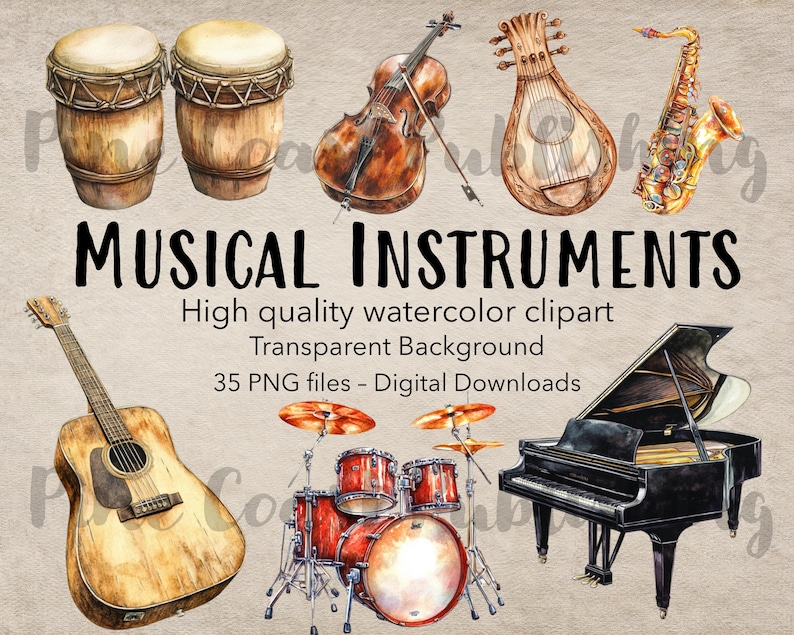High Quality Watercolor Clipart - Musical Instruments - Etsy