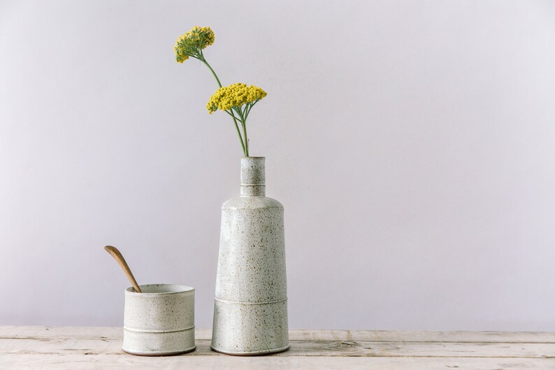 Ceramic Speckled White Bottle Single Flower Pot White - Etsy
