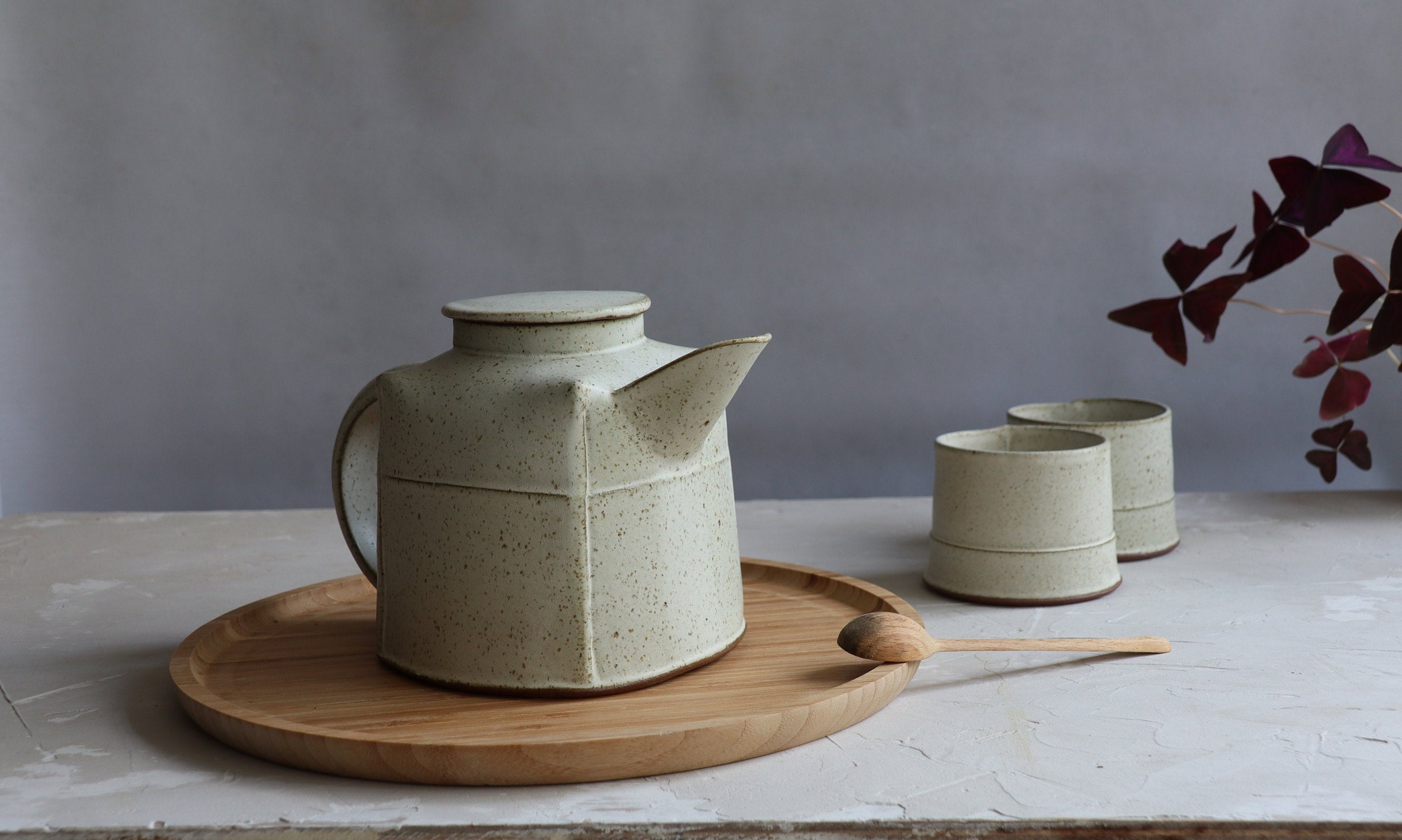 White Ceramic Teapot Set Handmade Stoneware Tea Cups Set | Etsy