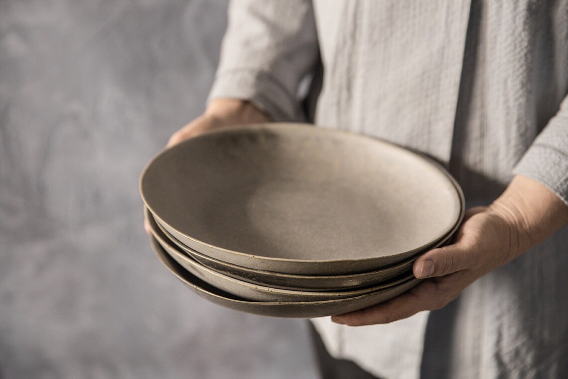 2 Ceramic Plate Gray Dinner Plates Set of Two Stoneware Gray | Etsy