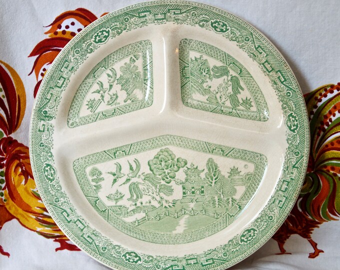 Rare Green Willow Grill Plate...romarco Ware Divided Plate...made in ...