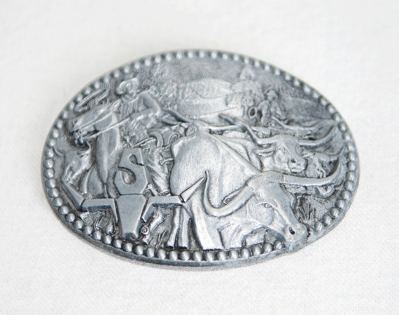 Vintage cattle drive belt buckle…pewter belt buckle..… - Gem