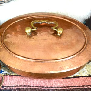 Vintage Copper Casserole With Lid...oval Covered Copper Casserole...tin ...