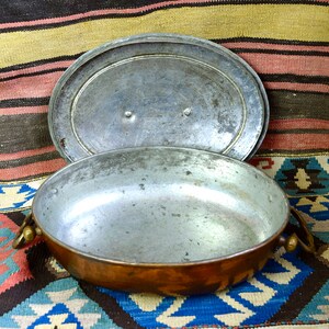 Vintage Copper Casserole With Lid...oval Covered Copper Casserole...tin ...