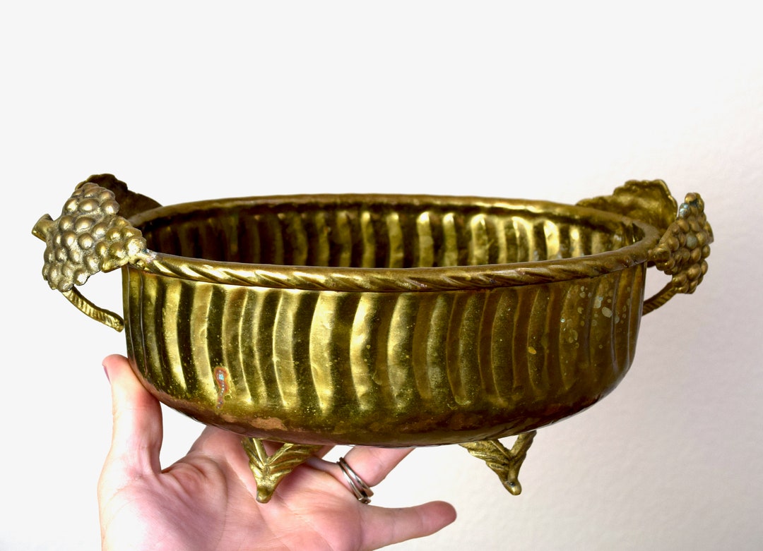 Jardinière en laiton vintage avec poignées et pieds... jardinière en ...