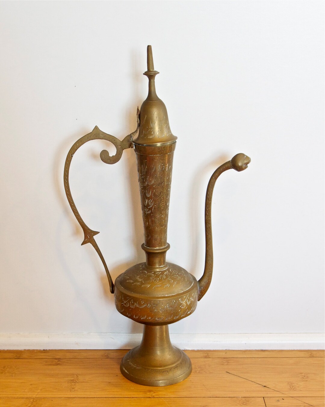Vintage Etched Brass Ewer With a Snake's Head Spout. - Etsy