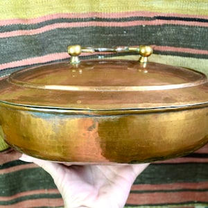 Vintage Copper Casserole With Lid...oval Covered Copper Casserole...tin ...