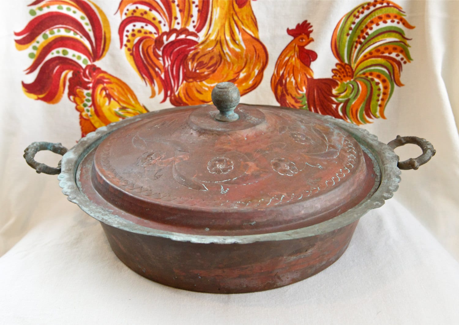 Vintage copper roasting pan with brass handles...copper pan | Etsy