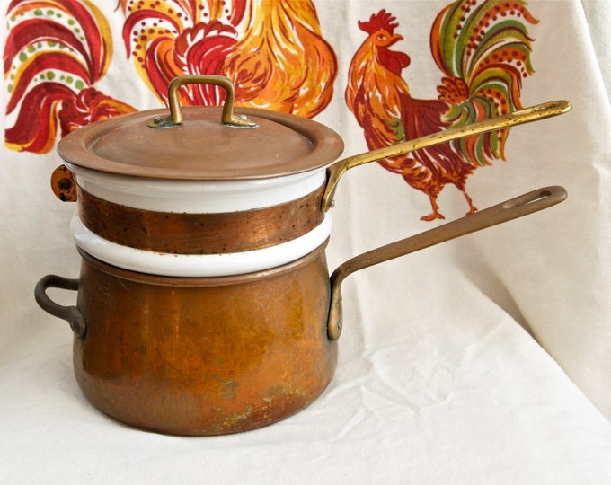 Vintage Copper Double Boiler With Ceramic Insert... - Etsy