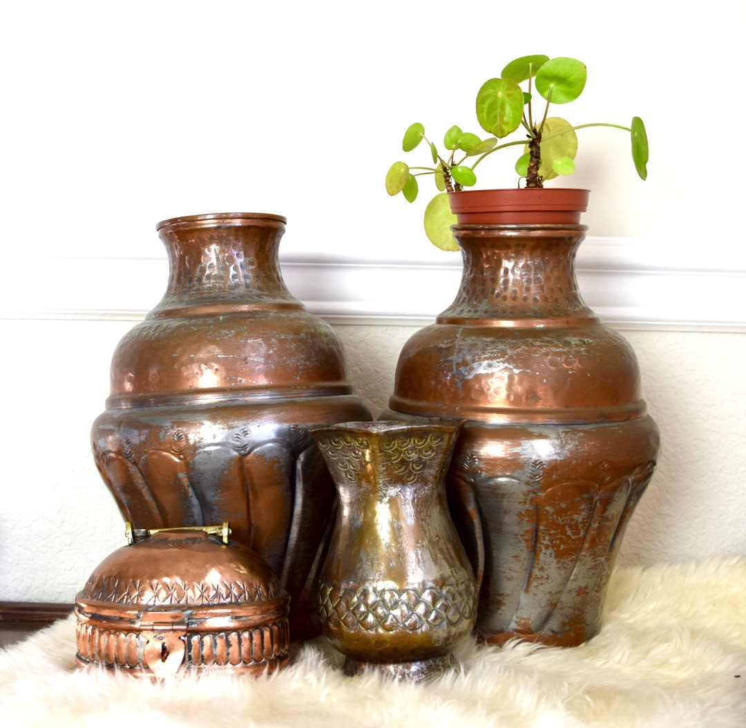 Vintage Egyptian Copper Vases...set of Large Egyptian Copper Vases ...