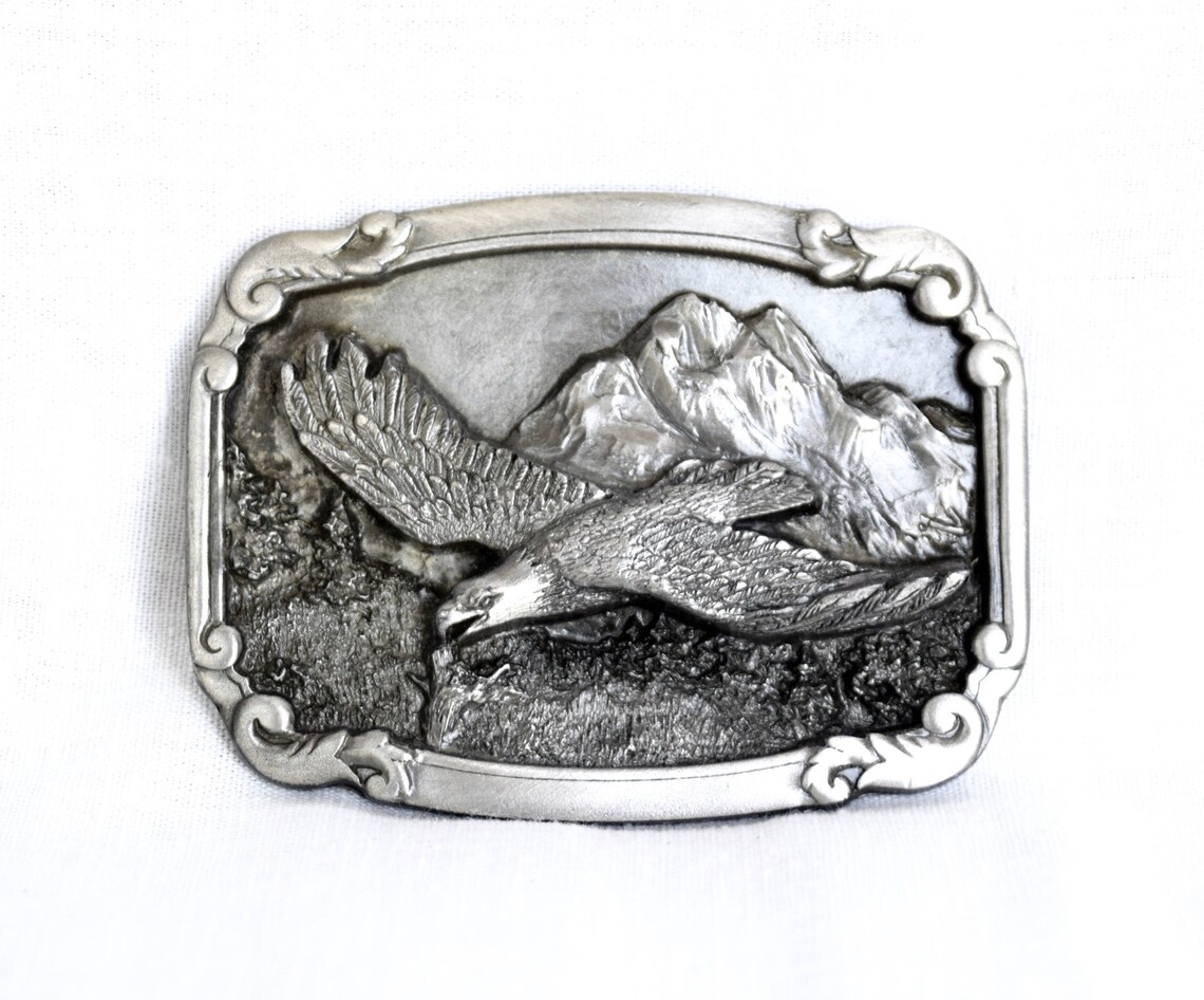 Vintage Bald Eagle Belt Buckle...soaring Eagle Buckle...1987 C+J Inc ...