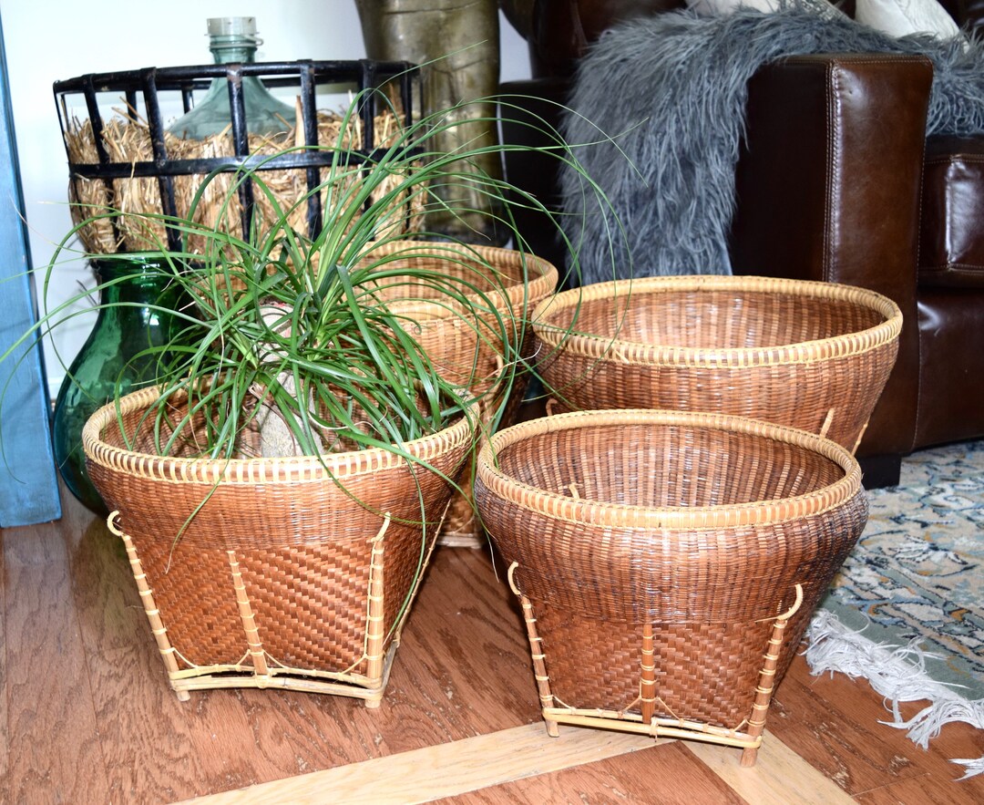 Vintage Wicker Planters…large Wicker Planter Set...4 Nesting Planters ...