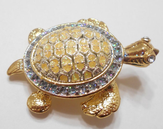 Reserved.............vintage Gold Tone Turtle Brooch (8774) Blue Aurora ...