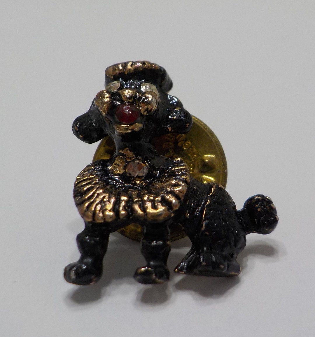Vintage Very Tiny Black Poodle Lapel Pin (8485) Rhinestone Eyes - Etsy