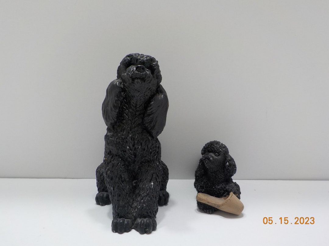 Vintage Stone Critter Littles (33) Black French Poodle & Puppy With ...
