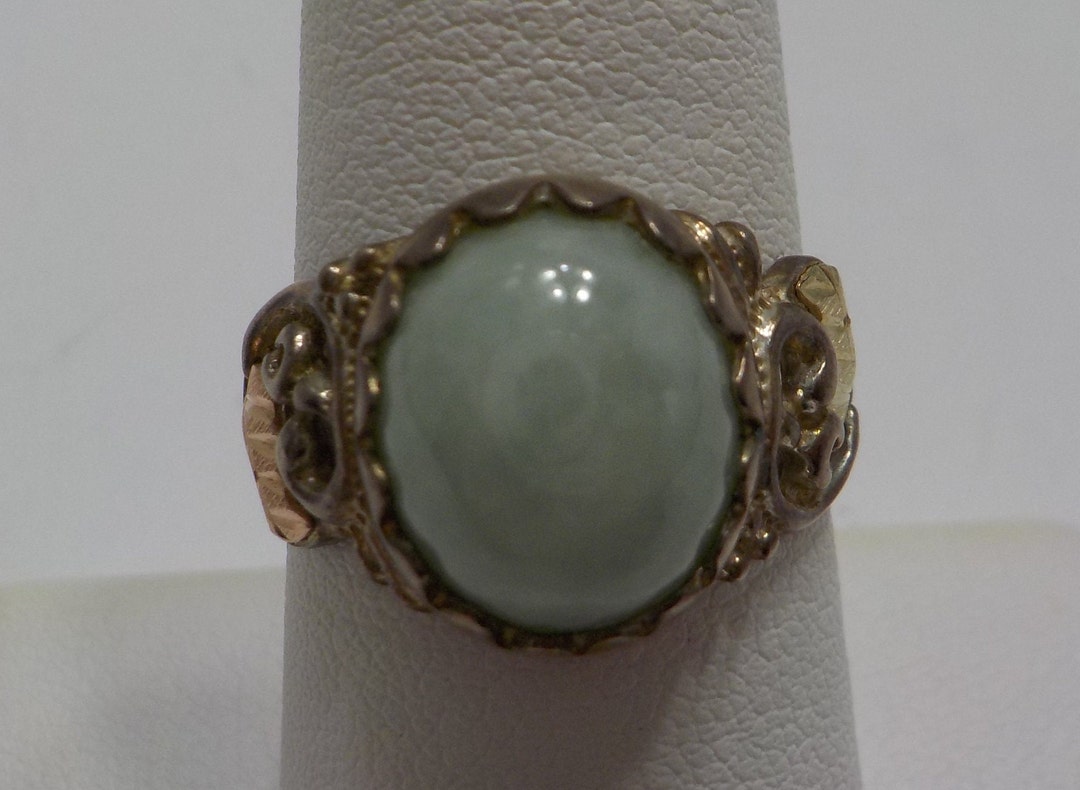 Vintage Jade Nephrite Ring (6305-B) CCO Sterling & One 12K Gold Leaf ...